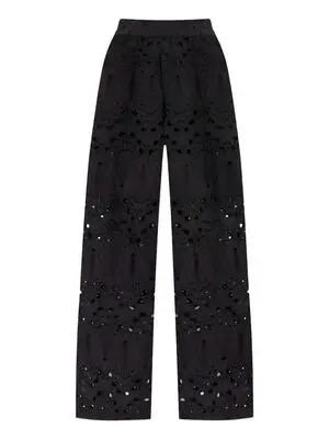 GESTUZ Embroidered Wide-leg Trousers - Black