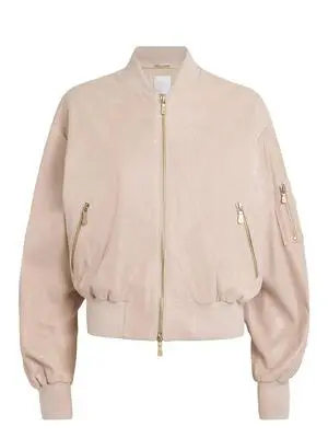 Eleventy Metallic Suede Bomber Jacket - Nude