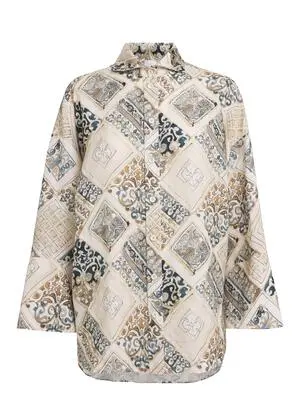 ELEVENTY Linen Printed Kimono Shirt