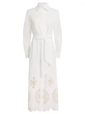 Eleventy Embroidered Maxi Shirt Dress - White