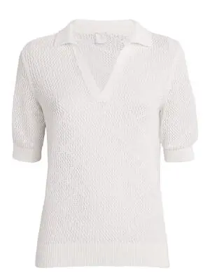 Eleventy Cotton Crochet Polo Shirt - White