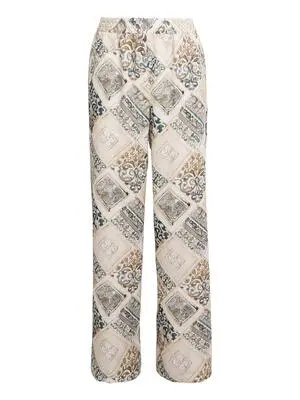 Eleventy Linen Printed Palazzo Trousers - Beige