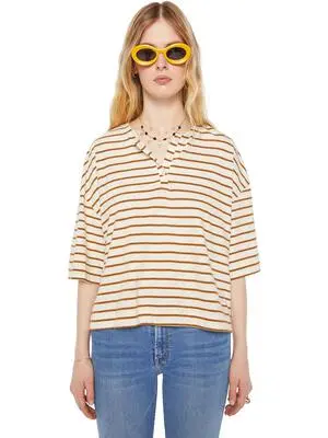 Sprwmn Henley Stripe T-shirt - Camel