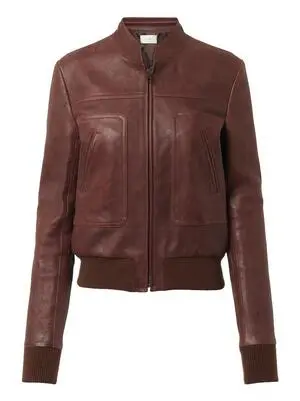 THE ROW Bader Leather Bomber Jacket - Brown