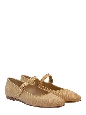 Le Monde Beryl Leather-trimmed Raffia Mary Jane Flats - Brown