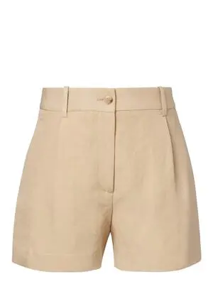 NILI LOTAN Pleated High-rise Linen And Silk Shorts - Beige