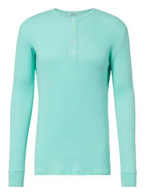 Auralee Ribbed-knit Cotton Henley Shirt - Green