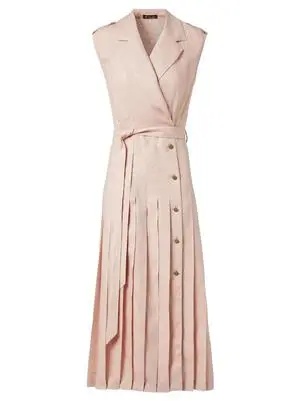 Loro Piana Bryce Pleated Linen Midi Dress - Pink