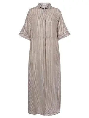 Brunello Cucinelli Striped Linen And Silk Shirt Dress - White
