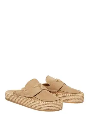 Prada Suede Espadrille Mules - Beige