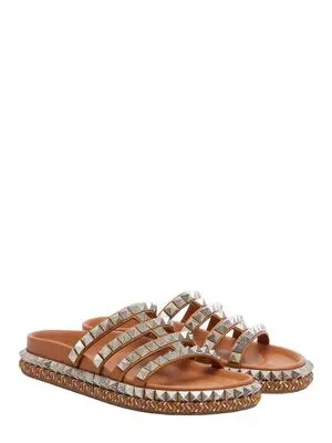 CHRISTIAN LOUBOUTIN Pyra Hallulila Studded Leather Slides - Brown