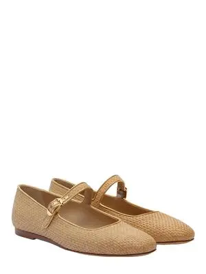 Le Monde Beryl Le Monde Beryl Leather-Trimmed Raffia Mary Jane Flats Brown