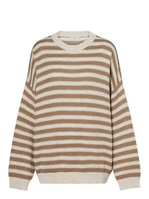 Brunello Cucinelli Striped Cotton-blend Sweater - Beige