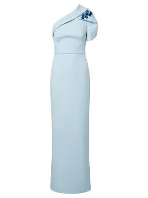Safiyaa One-shoulder Belted Crêpe Gown - Blue