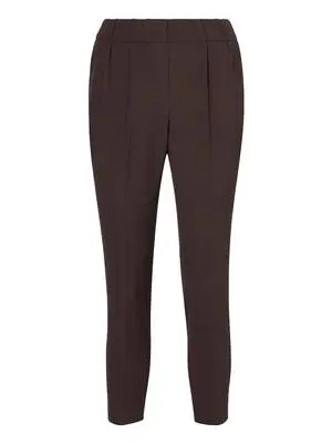Brunello Cucinelli Cropped Crepe Slim Pants - Brown