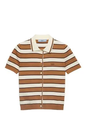 Prada Striped Cotton Cardigan Camel/natural