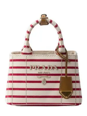 Prada Mini Striped Cotton Canvas Bag - Pomegranate Yellow/red
