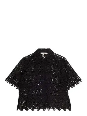 FRAME The Deco Eyelet Top - Black