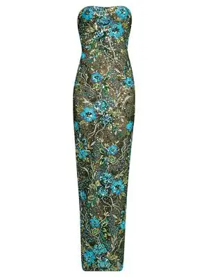 Bronx And Banco Dahlia Strapless Floral Sequin Gown Teal Multi