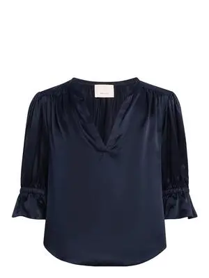 Cinq À Sept Fiona Silk Split-neck Top - Navy