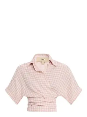 JBQ Kora Collared Wrap Top - Pink Check