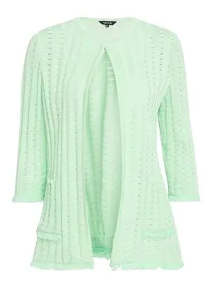 Misook Heritage Fringe-trim Tonal Burnout Knit Jacket - Green