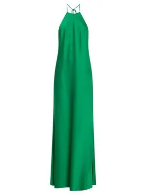 LIV FOSTER Low-Back Satin Halter Gown