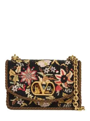 Valentino Garavani Vain Small Vlogo Floral Beaded Shoulder Bag - Multi Nero