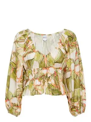 Misa Halia Blouson-sleeve Top - Chartreuse Abstract
