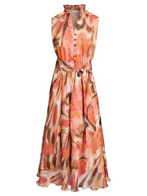 SANTORELLI Nirva Abstract-Print Georgette Midi Dress