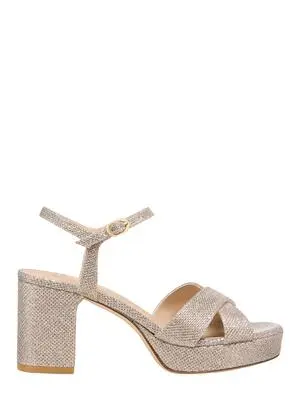 STUART WEITZMAN Dayna Metallic Crisscross Platform Sandals Poudre
