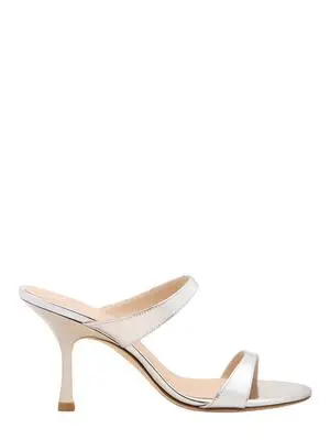 STUART WEITZMAN Nudist Metallic Leather Slide Sandals Silver