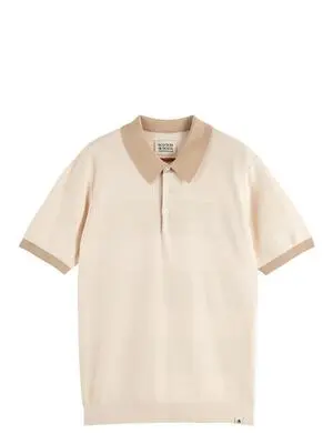 Scotch & Soda Men & Apos;s Cotton Texture Knit Polo Shirt Eggnog