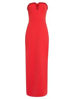 Aidan Mattox Strapless Beaded Crepe Column Gown - Red Heat