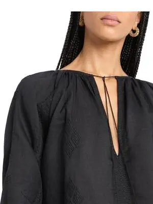 NILI LOTAN Cristo Embroidered Peasant Blouse - Black