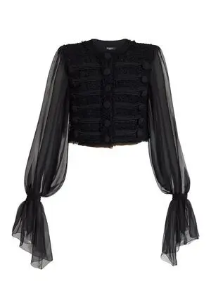 Balmain Edge-to-edge Tweed And Chiffon Jacket - Black