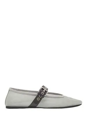 Miu Miu Mesh Buckle Mary-Jane Ballerina Flats Slate