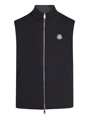 Moncler Full-zip Vest With Leather Emblem - Black