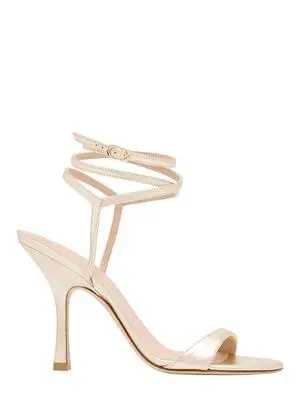 STUART WEITZMAN Nudist Metallic Leather Stiletto Sandals - Gold