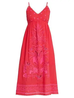 Johnny Was Cleo Eyelet Embroidered Empire Midi Dress - Racer Red