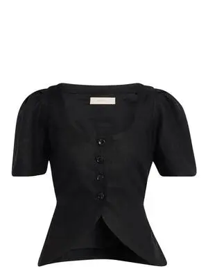 Faithfull The Brand Audrey Fitted Linen Top - Black