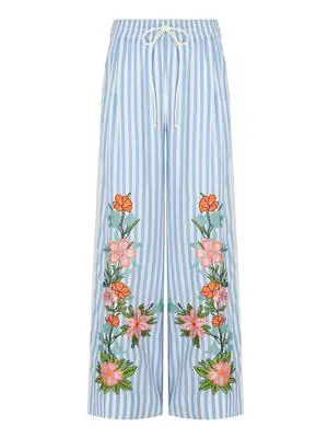Essentiel Antwerp Floral Embroidered Wide-leg Trousers - Light Blue