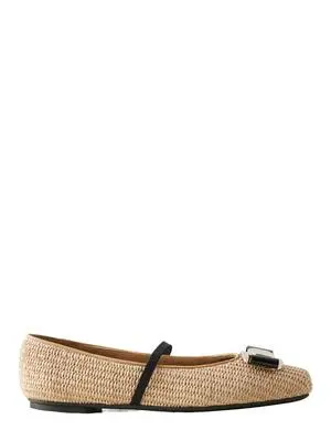 FERRAGAMO Vara Raffia Flats Neutrals