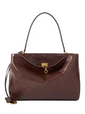 Balenciaga Rodeo Medium Ostrich-effect Leather Shoulder Bag - Brown