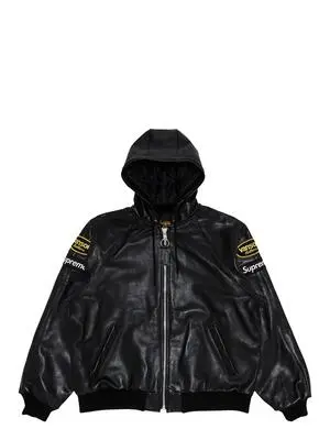 Supreme X Vanson Leather Hooded Work Jacket - Black