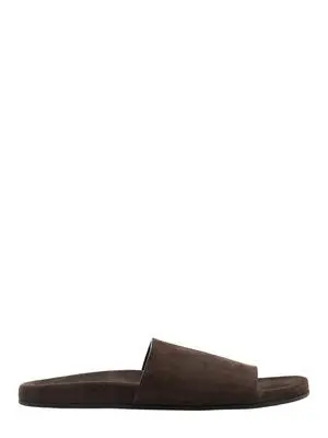 THE ROW Hugh Suede Slide Sandals - Brown