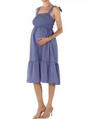 ANGEL MATERNITY Lily Maternity Shirred Dress - Blue