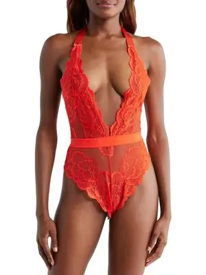 KILO BRAVA Floral Lace Halter Teddy - Tigerlily