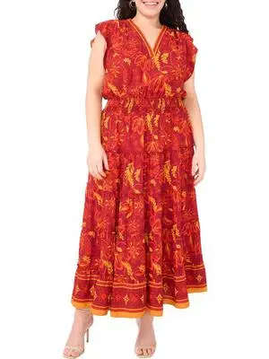 Vince Camuto Flutter Sleeve Tiered Maxi Dress - Chili