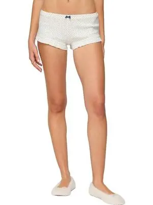 EDIKTED Avalon Dotted Ruffle Cotton Pointelle Microshorts - White